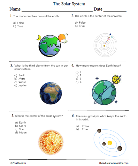 The Solar System Science Worksheet for Grade 6 - EduMonitor | Science ...