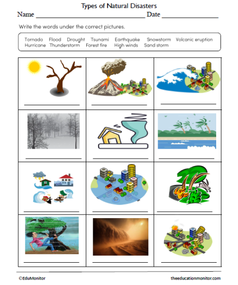 Types of Natural Disasters Science Worksheet for Grade 6 - EduMonitor ...