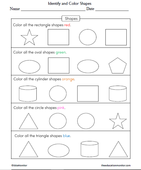 Identify and Color Shapes Science Worksheet for Grade 1 - EduMonitor ...