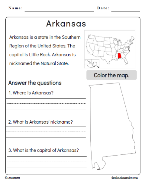 Arkansas State Worksheet - EduMonitor | Science, Math, Language Arts