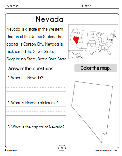 Nevada State Worksheet - EduMonitor | Science, Math, Language Arts