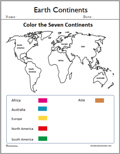 Earth Continents Worksheet for Kindergarten and Preschool - EduMonitor ...