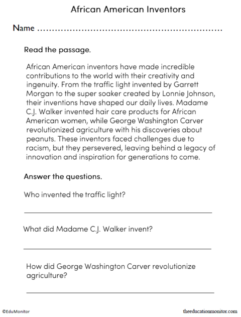African American Inventors Reading Comprehension Printable - EduMonitor ...