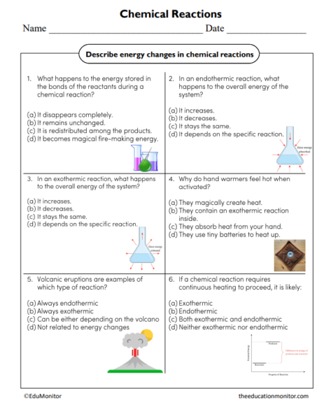 Chemical Reactions Science Worksheet - EduMonitor | Science, Math ...