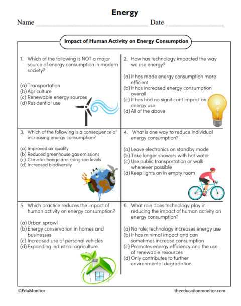Impact of Human Activity on Energy Consumption Worksheet - EduMonitor ...