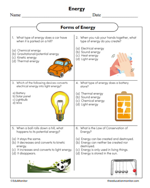 Forms of Energy Science Worksheet - EduMonitor | Science, Math ...