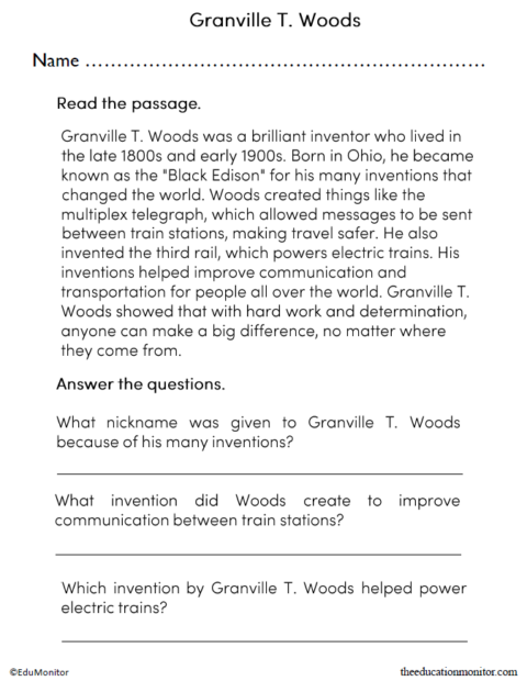 Granville T. Woods Reading Comprehension Worksheets - EduMonitor ...
