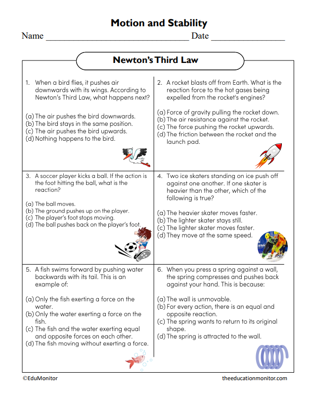 Newtons Third Law Science Worksheet Edumonitor Science Math