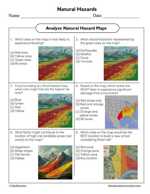 Natural Hazard Maps Worksheet - EduMonitor | Science, Math, Language Arts