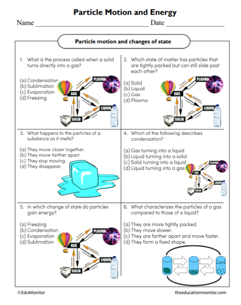 Particle Motion and Changes of State Science Worksheet - EduMonitor ...