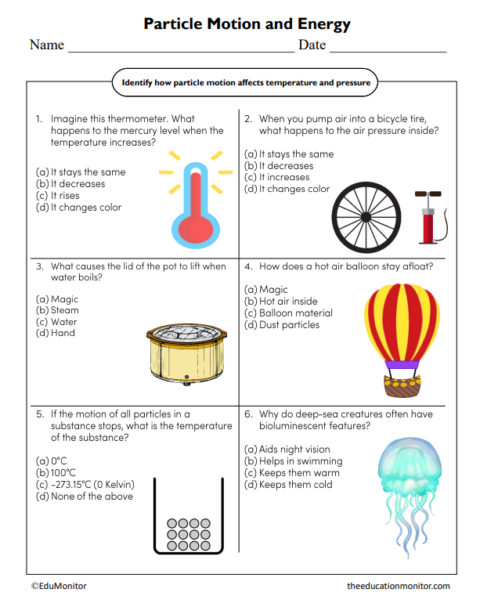 Particle Motion and Energy Science Worksheet - EduMonitor | Science ...