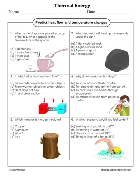 Thermal Energy Science Worksheet - EduMonitor | Science, Math, Language ...