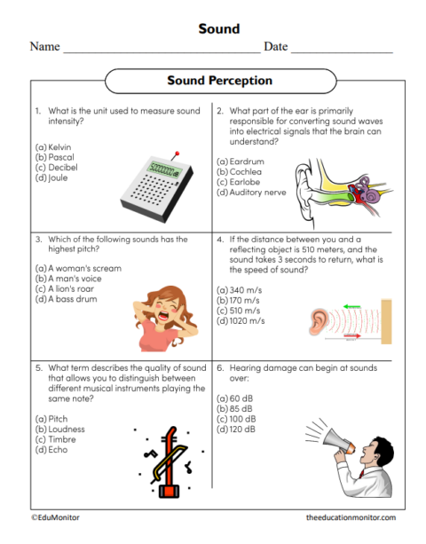 Sound Perception Science Worksheet - EduMonitor | Science, Math ...