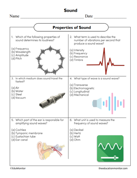 Properties of Sound Science Worksheet - EduMonitor | Science, Math ...