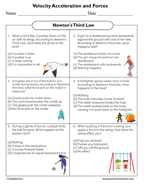 Newton's Third Law Science Worksheet - EduMonitor | Science, Math ...