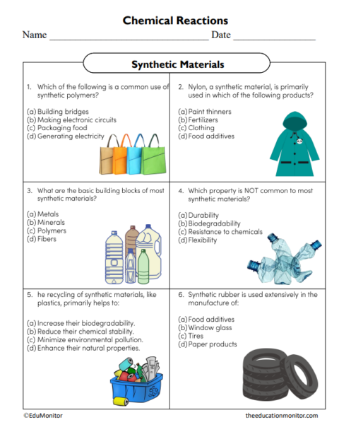 Synthetic Materials Science Worksheet - EduMonitor | Science, Math ...