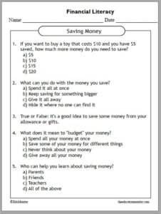 Saving Money Financial Literacy Worksheet - EduMonitor | Science, Math ...