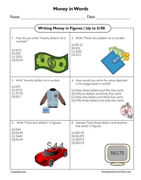 Writing Money Amounts in Figures: Financial Literacy Worksheet ...