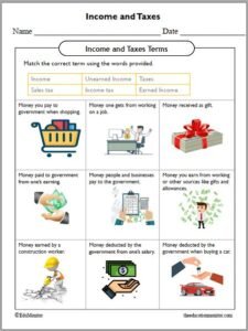 Understanding Income and Taxes; Basic Terms Worksheet pdf - EduMonitor