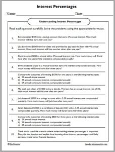 Financial Literacy Worksheet: Understanding Interest Percentages ...