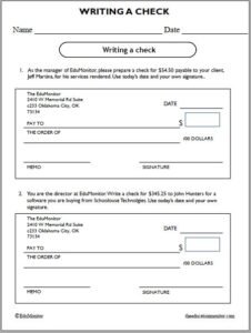 Writing a Check Financial Literacy Worksheet - EduMonitor | Science ...