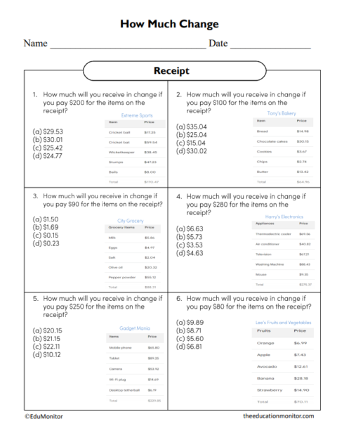 How Much Change Financial Literacy Worksheet - EduMonitor | Science ...