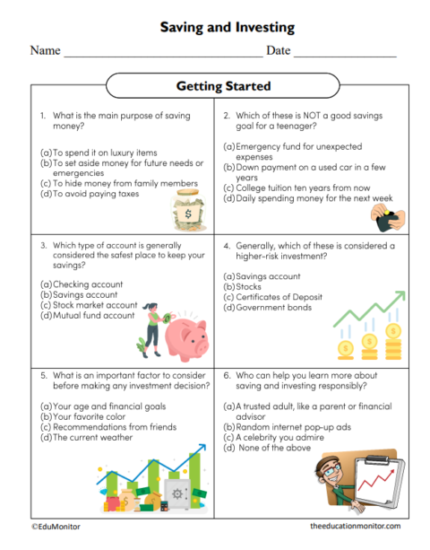 Saving and Investing Financial Literacy Worksheet - EduMonitor ...