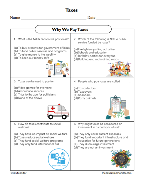 Why We Pay Taxes Financial Literacy Worksheet - EduMonitor | Science ...