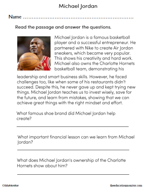 Basketball Superstar and Entrepreneur Michael Jordan Worksheet ...