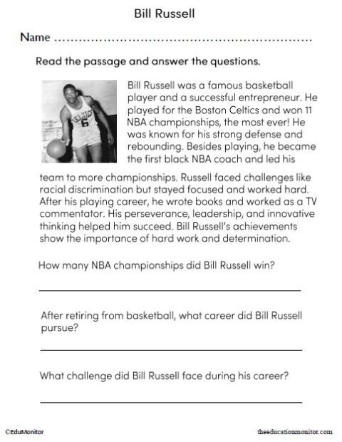 Legendary NBA Player and Entrepreneur Bill Russell Worksheet ...
