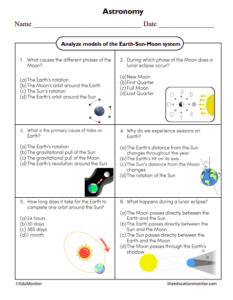 Analyze Models of the Earth-Sun-Moon System Worksheet - EduMonitor ...