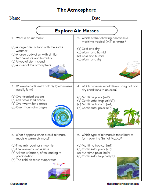 Air Masses Science Worksheet for Grade 6 - EduMonitor | Science, Math ...