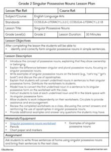 Editable PDF Grade 2 Singular Possessive Nouns Lesson Plan - EduMonitor ...