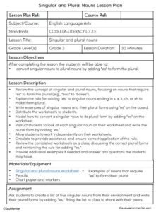 Editable Grade 3 Singular and Plural Nouns Lesson Plan - EduMonitor ...