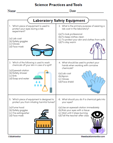 Laboratory Safety Equipment Science Worksheet for Grade 6 - EduMonitor ...