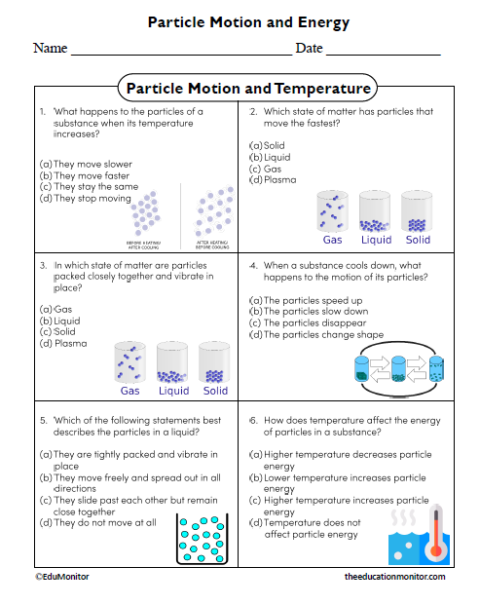 Particle Motion and Temperature Science Worksheet for Grade 6 ...