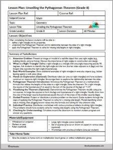 Lesson Plan: The Pythagorean Theorem for Grade 8 - EduMonitor | Science ...