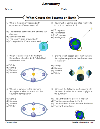 What Causes the Seasons Worksheet for Grade 8 - EduMonitor | Science ...