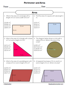 Area Eighth Grade Math Worksheet - EduMonitor | Science, Math, Language ...
