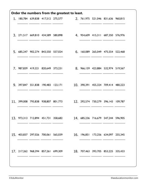 Ordering Numbers - Greatest to Least Worksheet - EduMonitor | Science ...