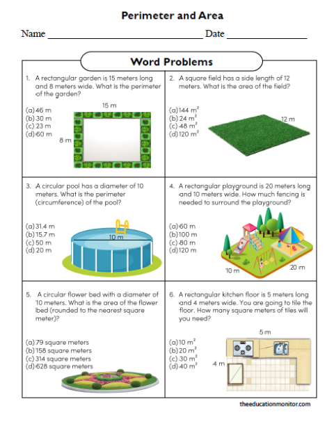 Perimeter and Area Eighth Grade Math Worksheet - EduMonitor | Science ...