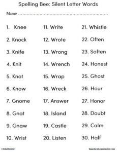 Spelling Bee Silent Letter Words English Language Arts Worksheet ...