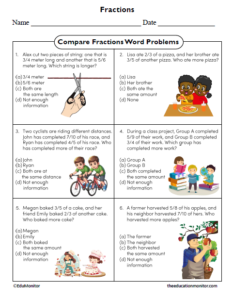 Compare Fractions Word Problems Seventh Grade Math Worksheet ...