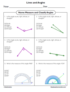 Name Measure and Classify Angles Seventh Grade Math Worksheet ...
