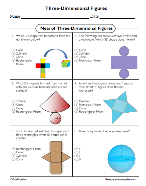 Nets of Three-Dimensional Figures Eighth Grade Math Worksheet ...