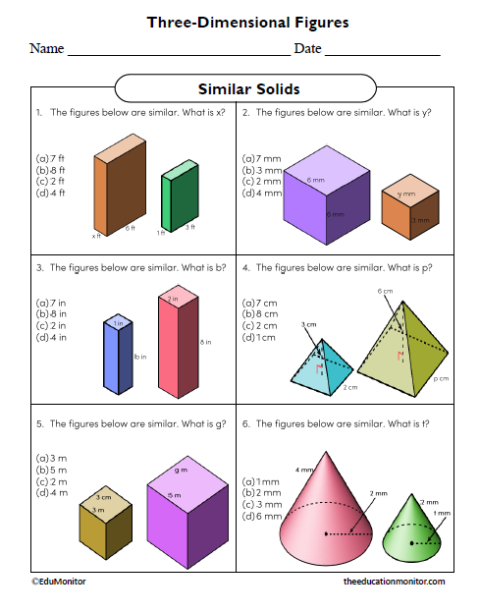 Similar Solids Eighth Grade Math Worksheet - EduMonitor | Science, Math ...