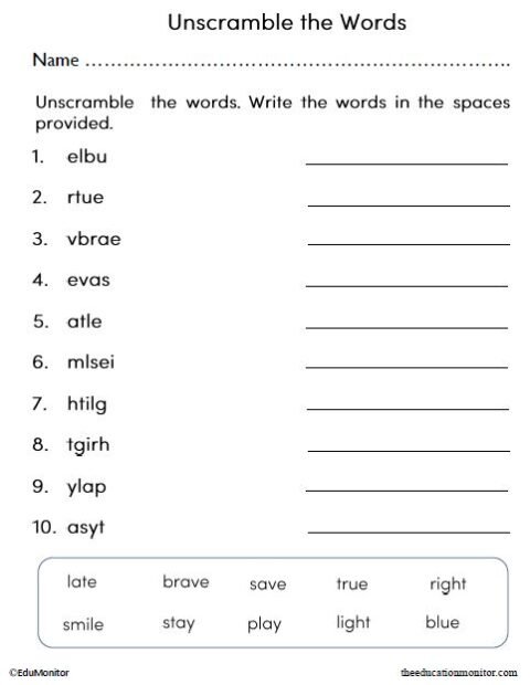 Letter Scramble Spelling and Vocabulary Worksheet - EduMonitor ...