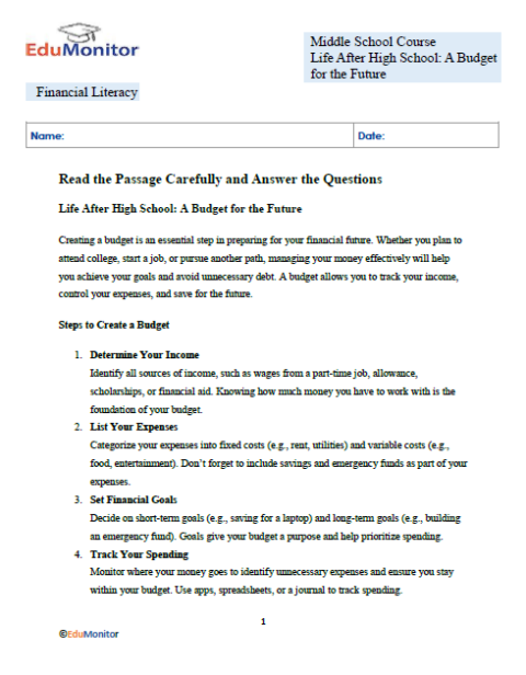 A Budget for the Future Financial Literacy Booklet - EduMonitor ...