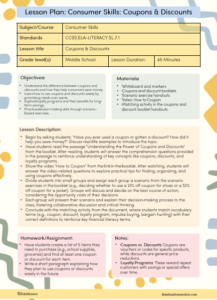 Coupons & Discounts Financial Literacy Lesson Plan - EduMonitor ...