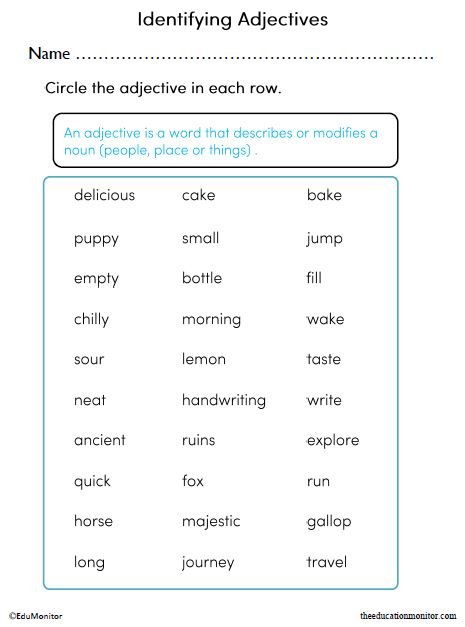 Adjectives Printabe Worksheet PDF - EduMonitor | Science, Math ...